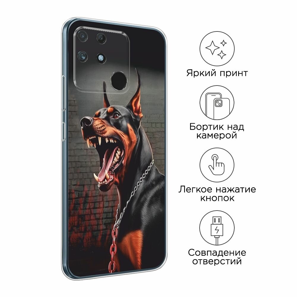 Чехол на Realme Narzo 50A / Реалми Нарзо 50A с принтом "Доберман с цепью" — фото 1