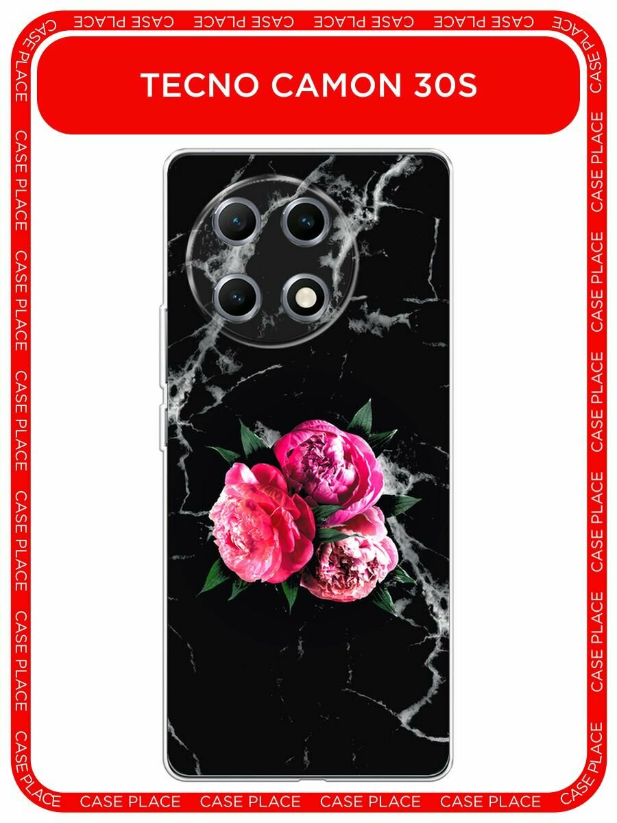 Чехол на Tecno Camon 30S / Текно Камон 30S с принтом "Букет на черном мраморе"