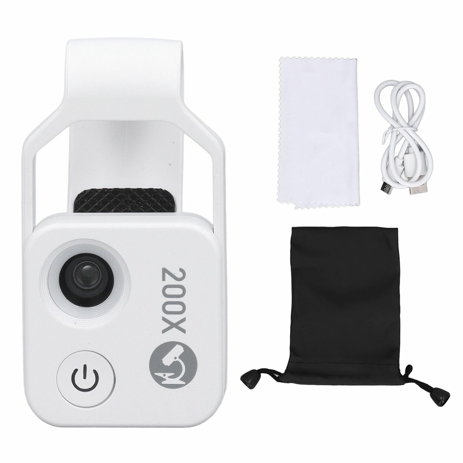 Карманный микроскоп для телефона 200x, с подсветкой, белый