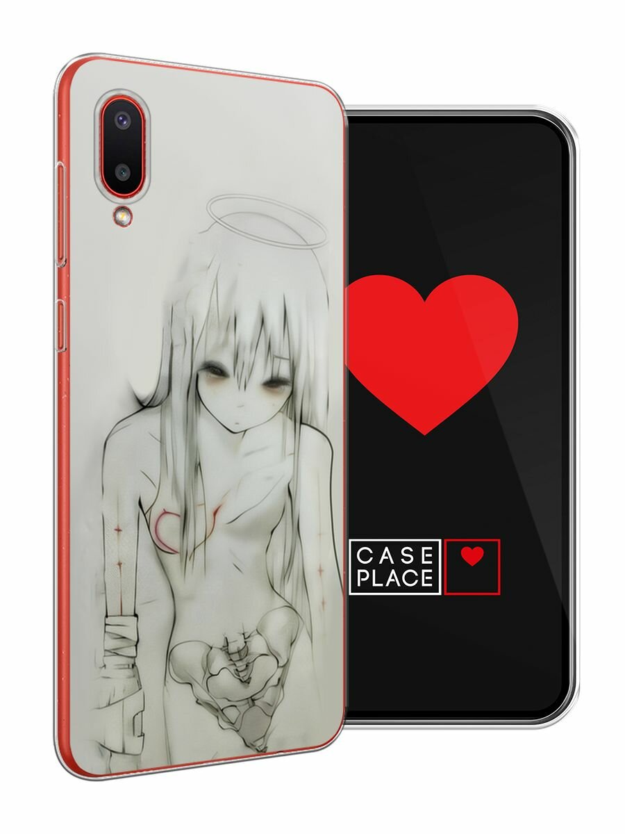 Чехол на Samsung Galaxy A02 / Самсунг Галакси А02 с принтом "Аниме рисунок чёрно-белый" — фото 1