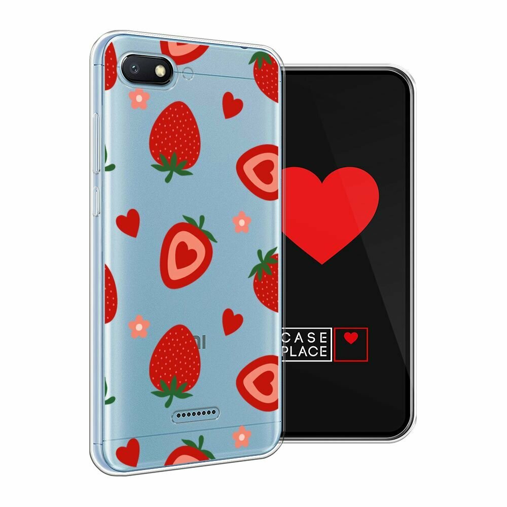 Чехол на Xiaomi Redmi 6A / Сяоми Редми 6А с принтом "Heart strawberries 2 - 14 февраля", прозрачный — фото 1