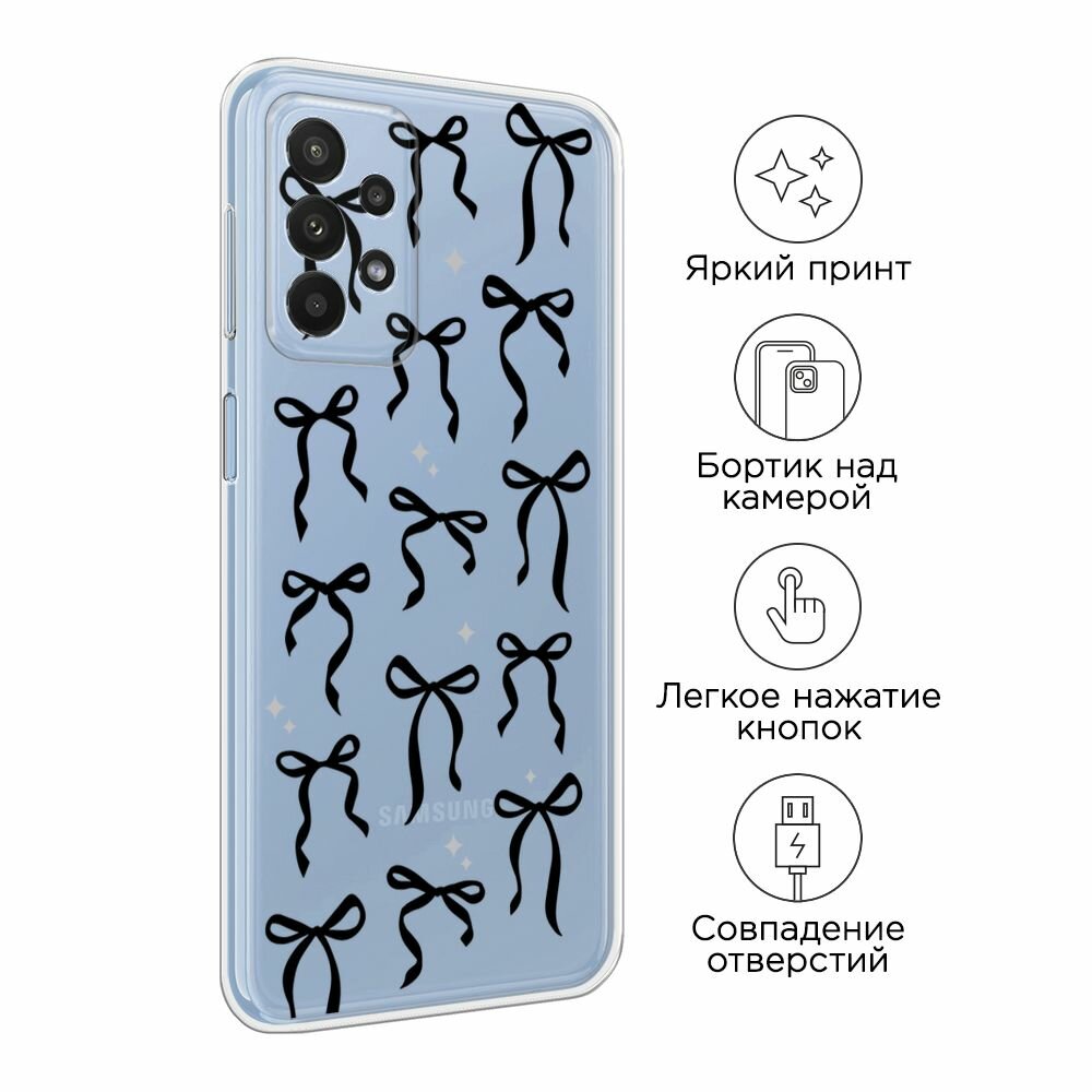 Чехол на Samsung Galaxy A23 / Самсунг Галакси А23 с принтом "Black bows", прозрачный — фото 1