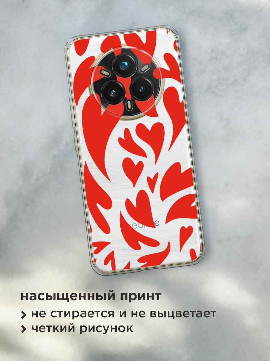 Чехол на Realme 14 Pro+ / Реалми 14 Про+ с принтом "Crazy hearts 2 - 14 февраля", прозрачный — фото 1