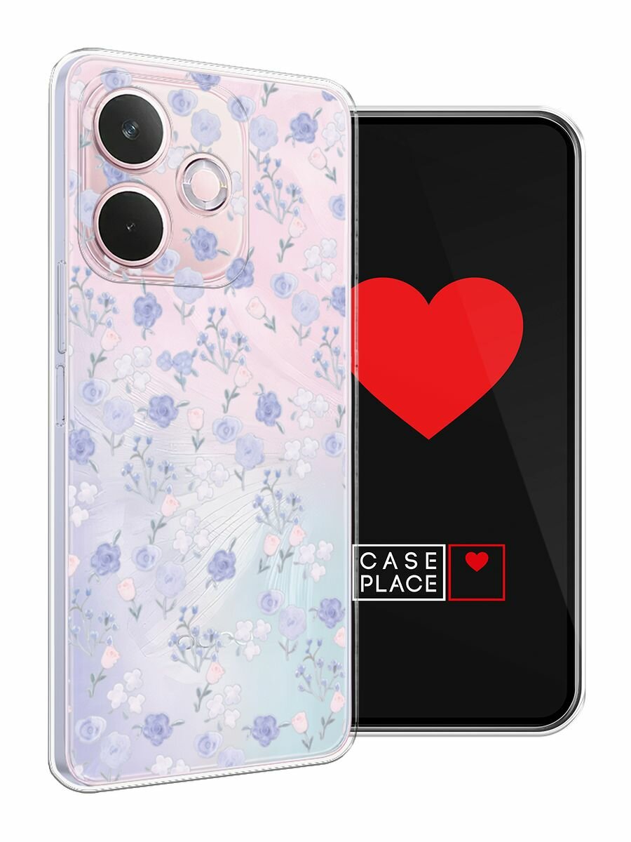 Чехол на Oppo A5 Pro / Оппо А5 Про с принтом "Сиреневые розы паттерн", прозрачный — фото 1