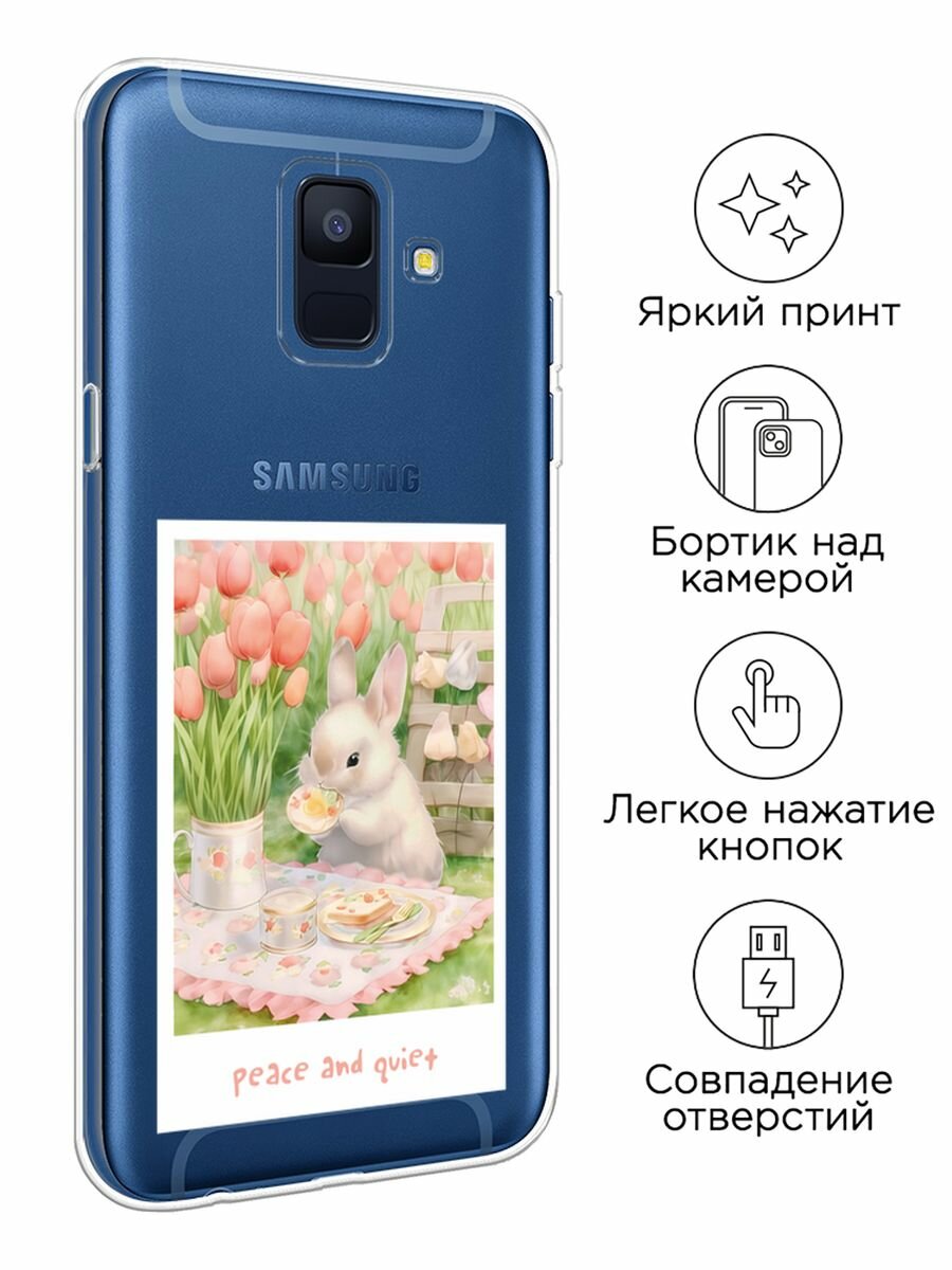 Чехол на Samsung Galaxy A6 / Самсунг Галакси А6 с принтом "Кролик на пикнике", прозрачный — фото 1