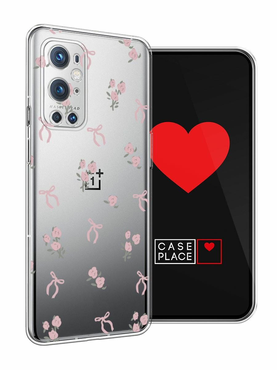 Чехол на OnePlus 9 Pro / ВанПлас 9 Про с принтом "Розы и ленточки", прозрачный — фото 1
