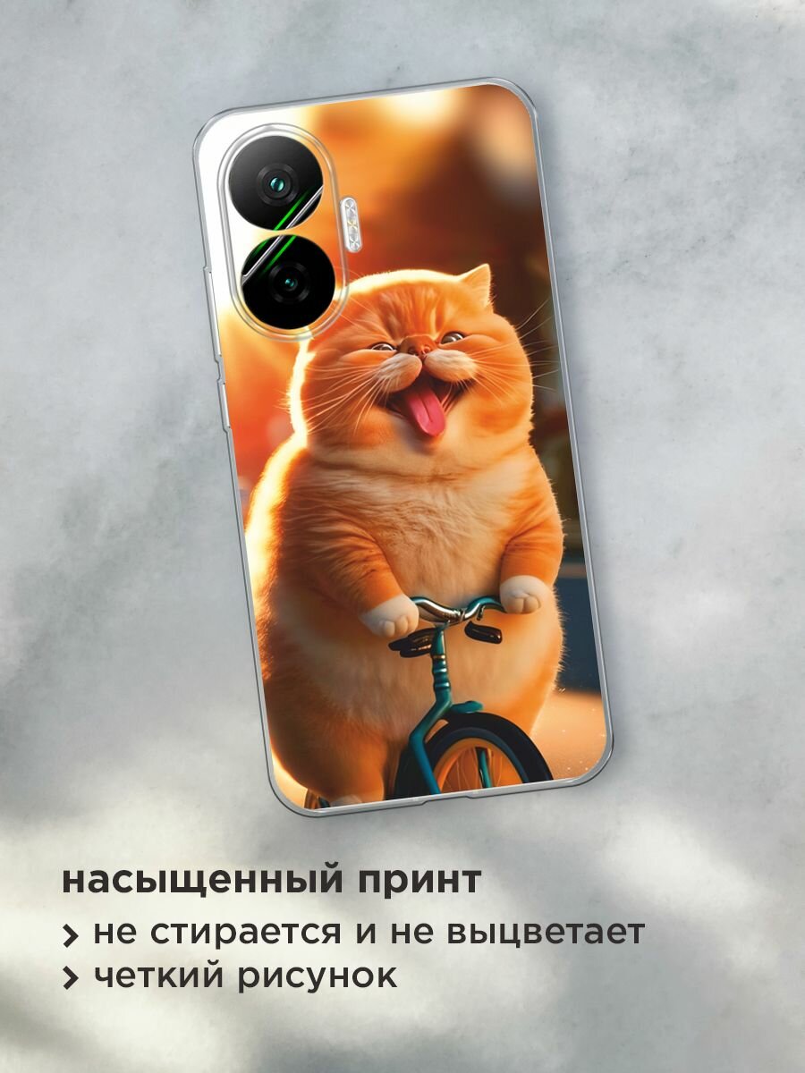 Силиконовый чехол на Poco F7 / Поко F7 с принтом "Кот на велике" — фото 1