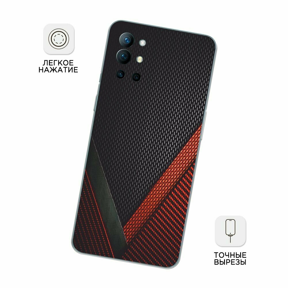 Силиконовый чехол на OnePlus 9R / ВанПлас 9R с принтом "Красный карбон" — фото 1
