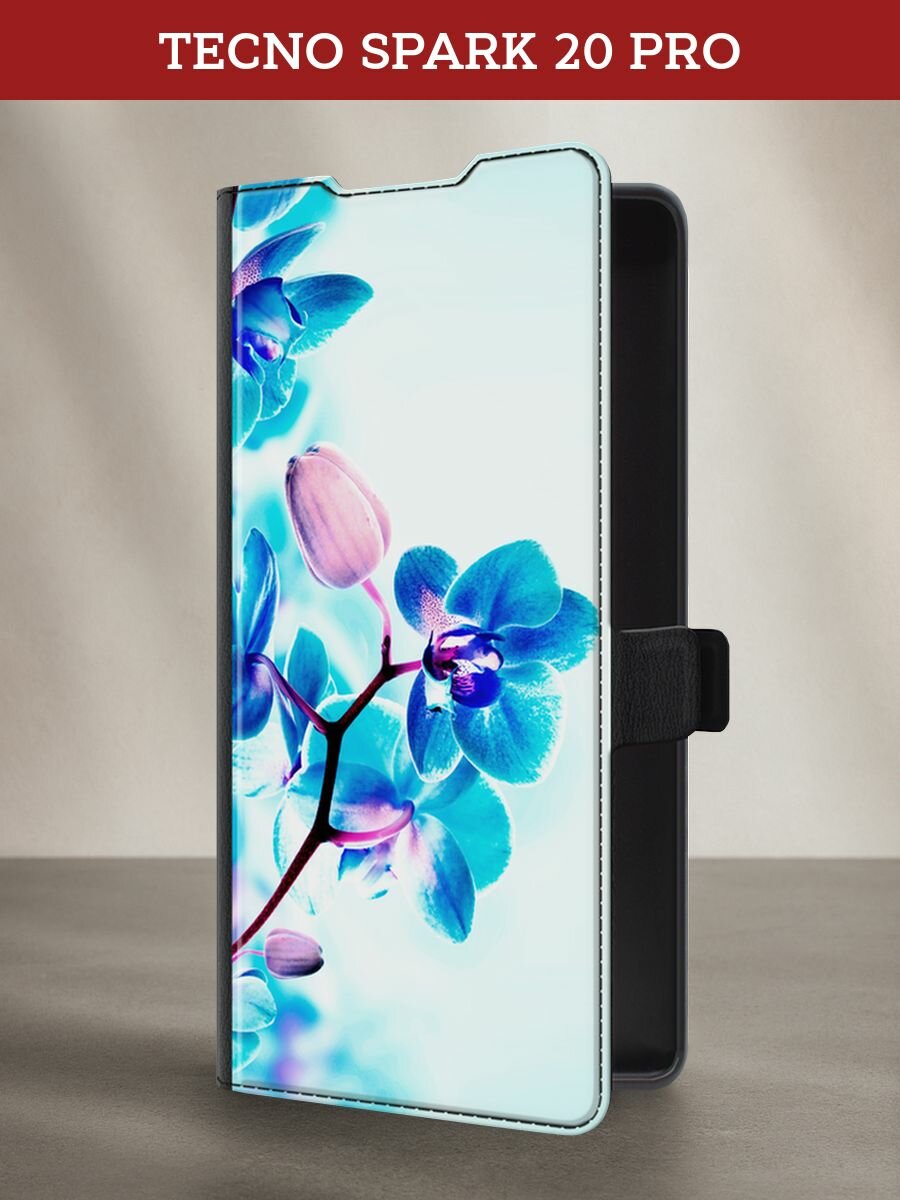 Чехол-книжка на Tecno Spark 20 Pro / Текно Спарк 20 Про с рисунком "Голубая орхидея"