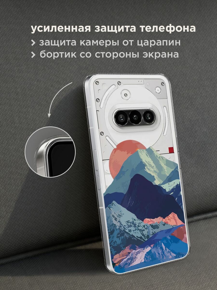Чехол на Nothing Phone 3a / Нотинг Фон 3а с принтом "Закат в снежных горах", прозрачный — фото 1