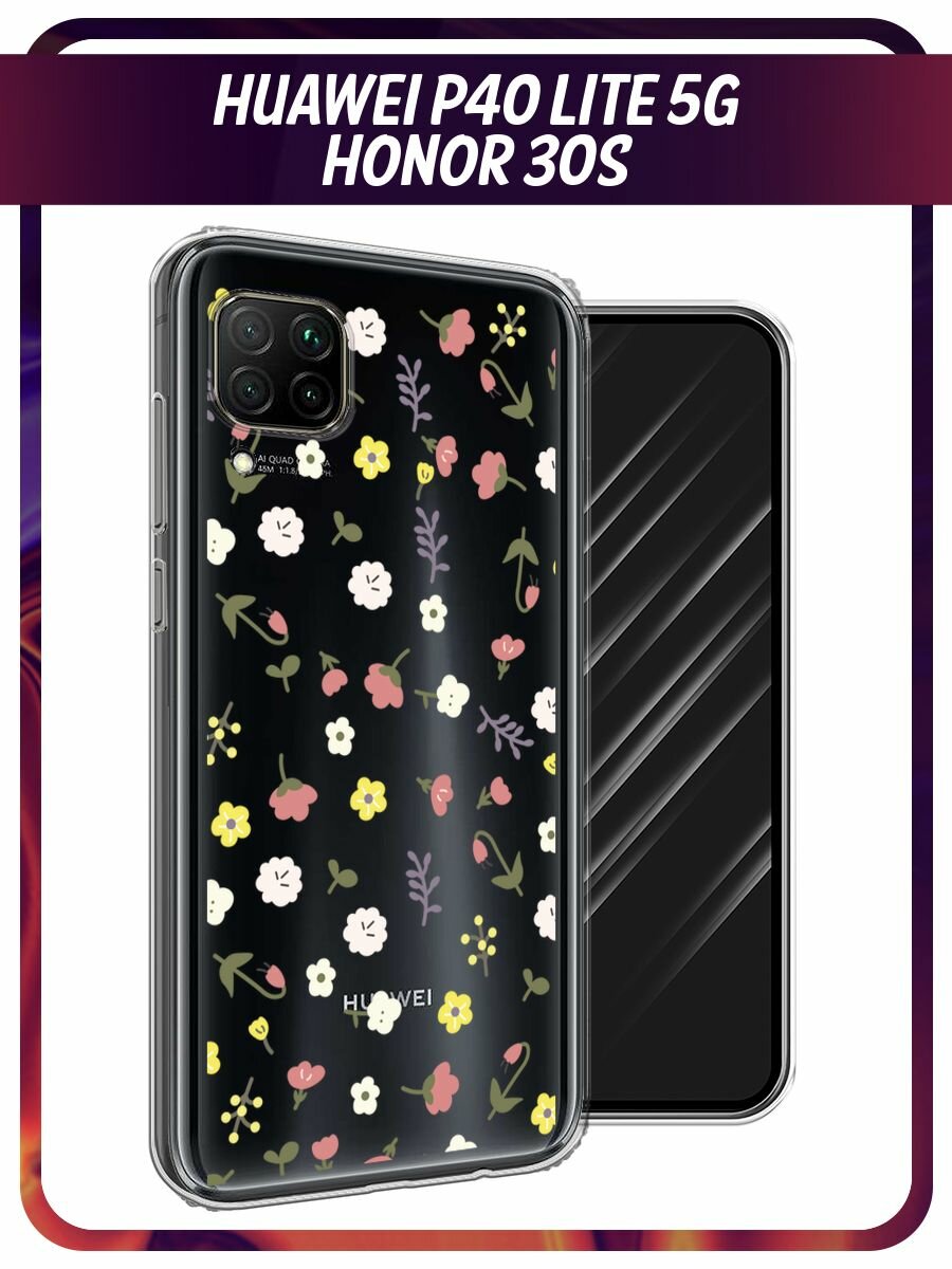 Чехол на Honor 30S Global/Huawei P40 Lite 5G/Nova 7 SE / Хонор 30S с принтом "Россыпь цветов рисунок", прозрачный