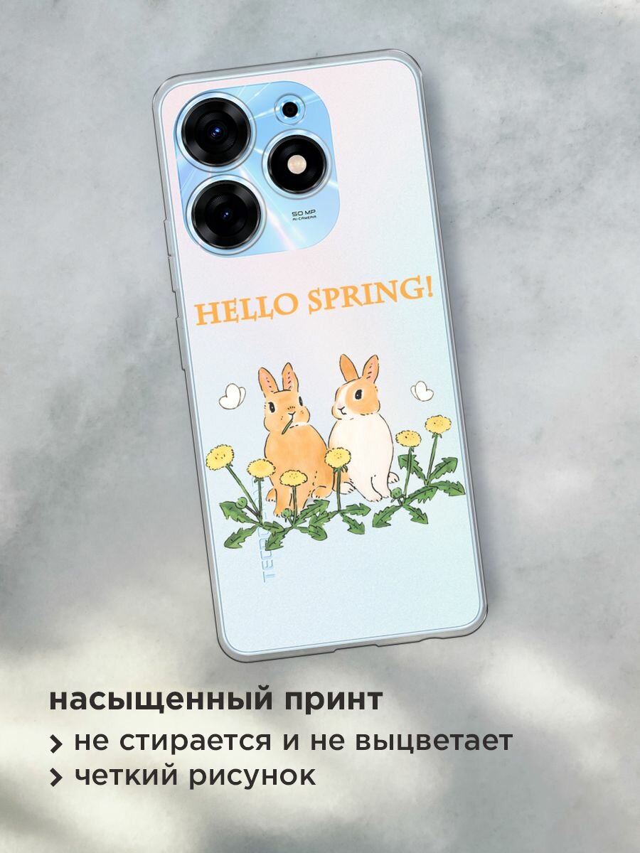 Чехол на Tecno Spark 10 Pro / Текно Спарк 10 Про с принтом "Весенние кролики", прозрачный — фото 1