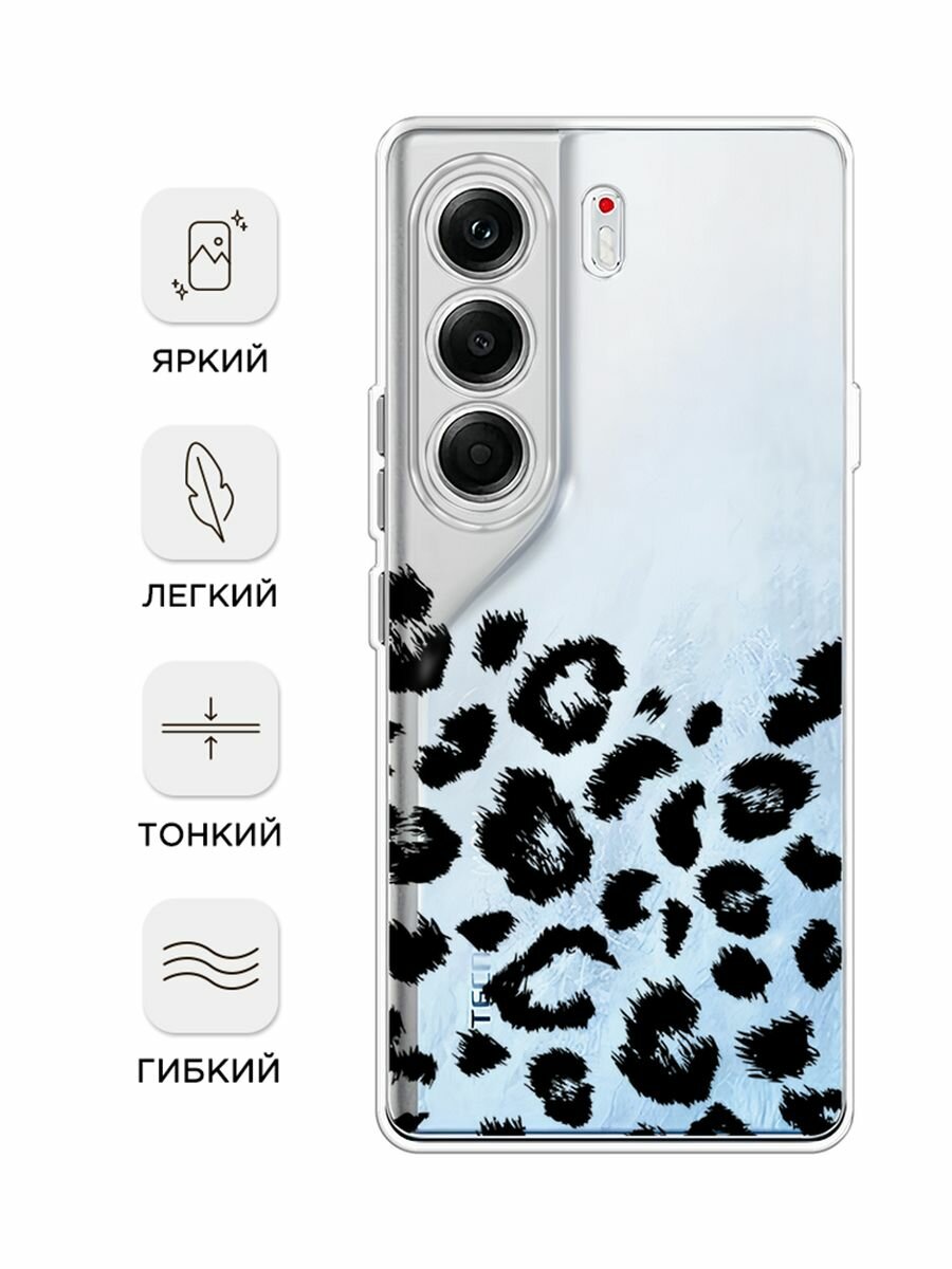 Чехол на Tecno Camon 40 Pro / Текно Камон 40 Про с принтом "Окрас леопарда фон черный", прозрачный — фото 1