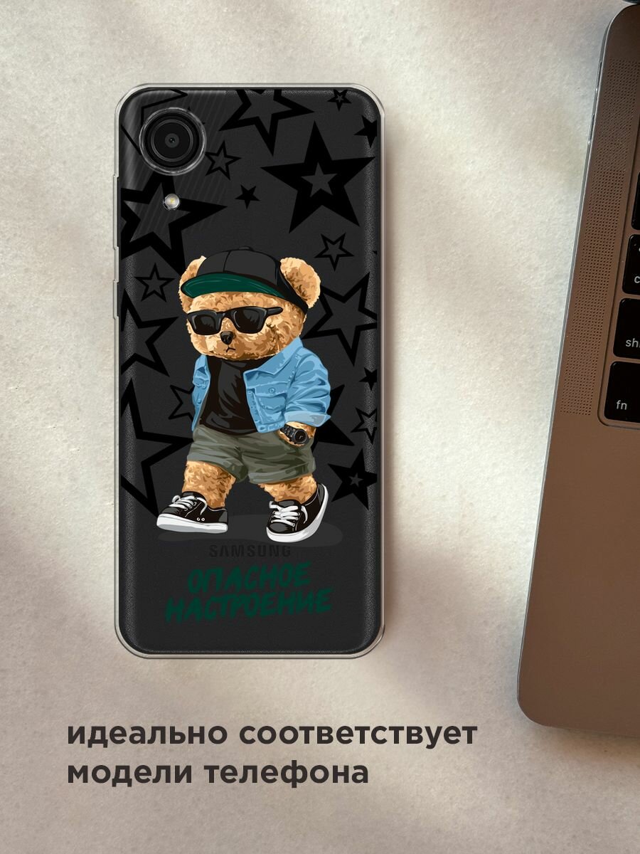 Чехол на Samsung Galaxy A03 Core / Самсунг Галакси А03 Core с принтом "Опасное настроение - 23 февраля", прозрачный — фото 1