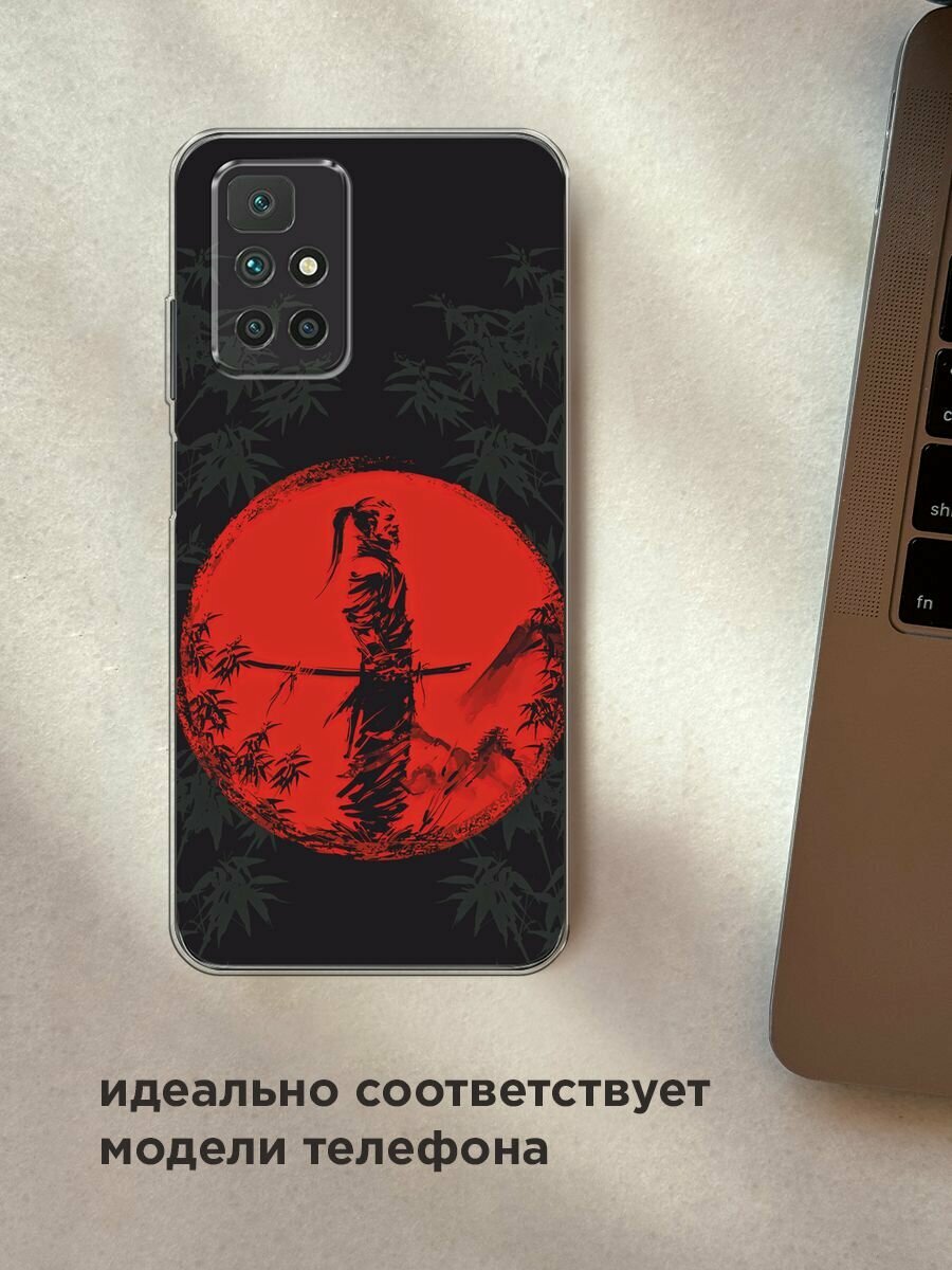 Чехол на Xiaomi Redmi 10 / Сяоми Редми 10 с принтом "Самурай на красном фоне" — фото 1