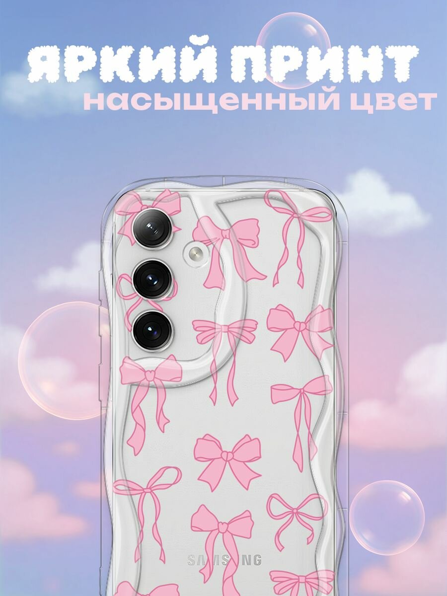Чехол на Samsung Galaxy S24 / Самсунг S24 с принтом "Розовые бантики паттерн" — фото 1