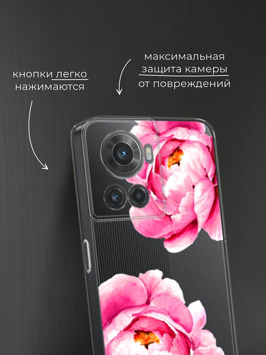 Чехол на OnePlus 10R/Ace / Ван Плас 10R/Ace с принтом "Open peonies", прозрачный — фото 1