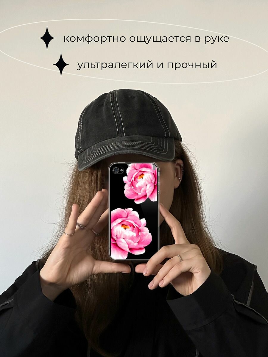 Чехол на Apple iPhone 4/4S / Айфон 4/4S с принтом "Open peonies", прозрачный — фото 1
