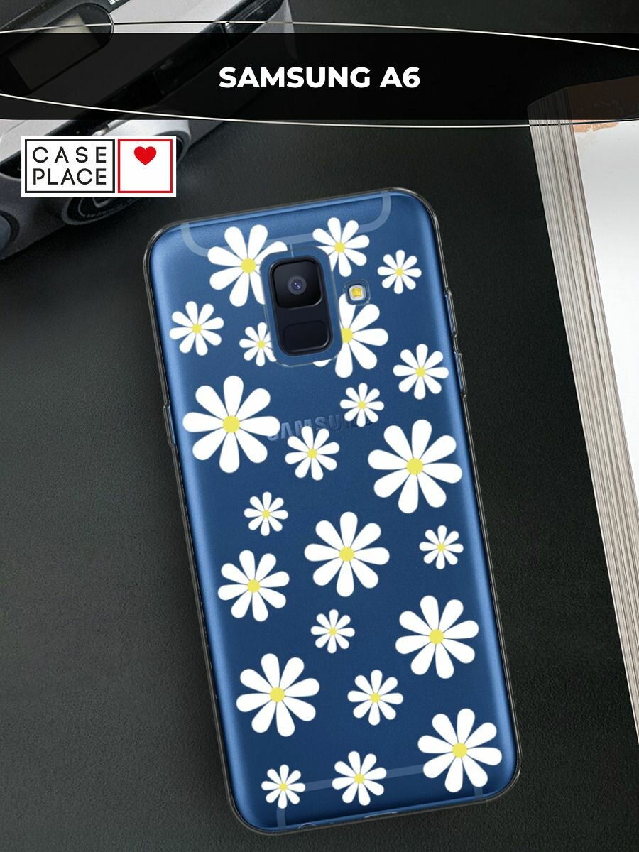 Чехол на Samsung Galaxy A6 / Самсунг Галакси А6 с принтом "Большие ромашки", прозрачный