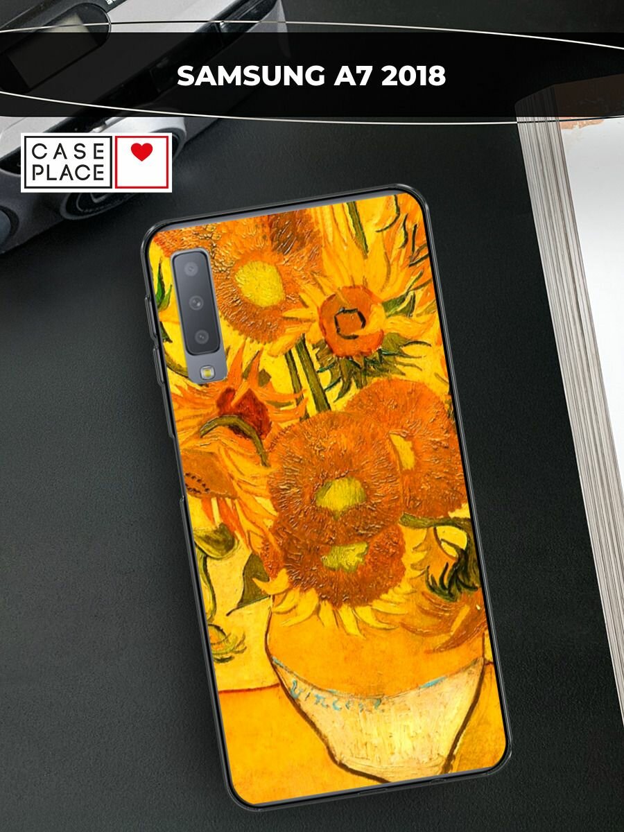 Чехол на Samsung Galaxy A7 2018 / Самсунг Галакси А7 2018 с принтом "Оранжевые подсолнухи"