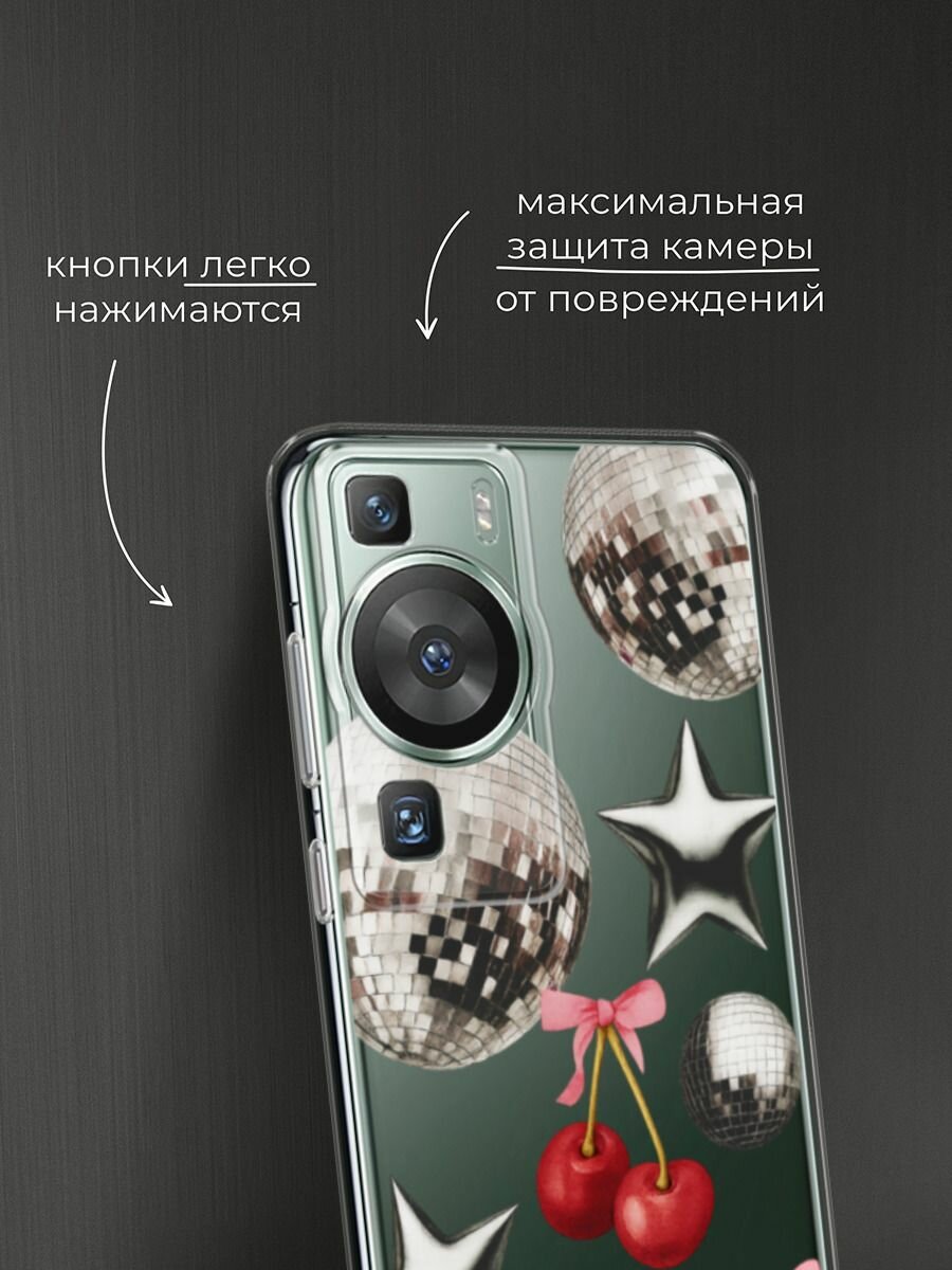 Чехол на Huawei P60/P60 Pro / Хуавей P60/P60 Про с принтом "Стильная подборка", прозрачный — фото 1