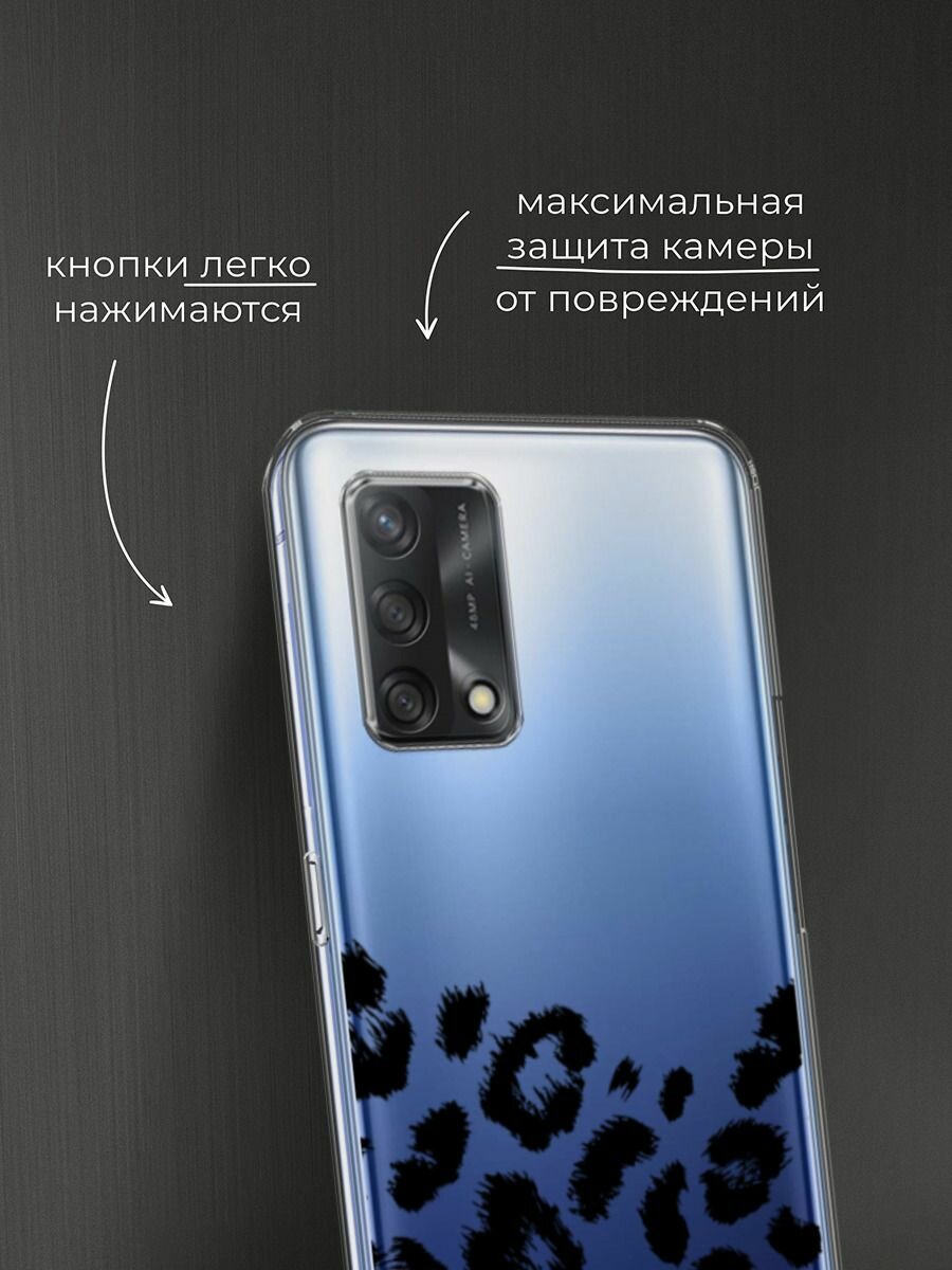 Чехол на Oppo A74 / Оппо A74 с принтом "Окрас леопарда фон черный", прозрачный — фото 1