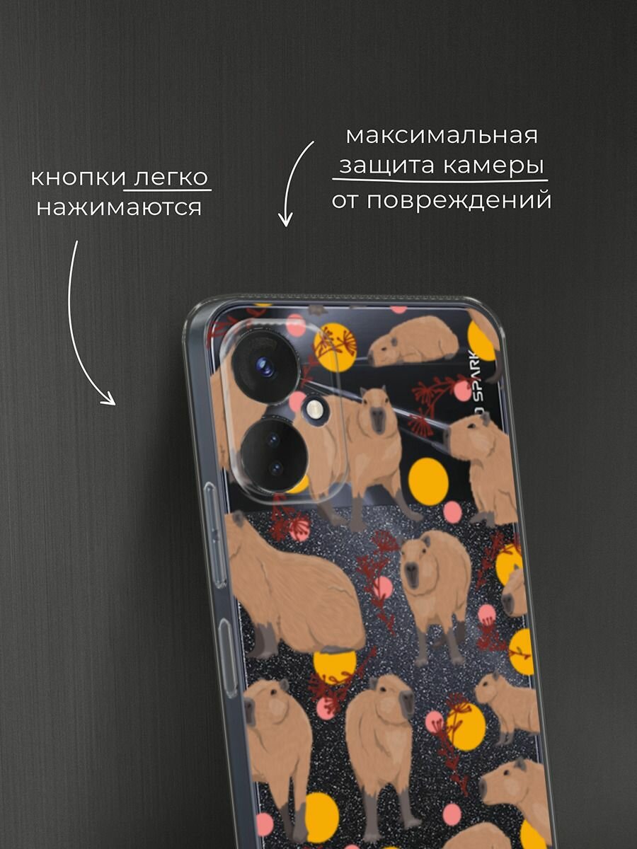 Чехол на Tecno Spark 9 Pro / Техно Спарк 9 Про с принтом "Капибара паттерн", прозрачный — фото 1