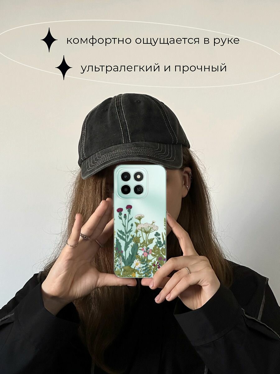 Чехол на Honor X6c / Хонор X6c с принтом "Дикие полевые цветы", прозрачный — фото 1