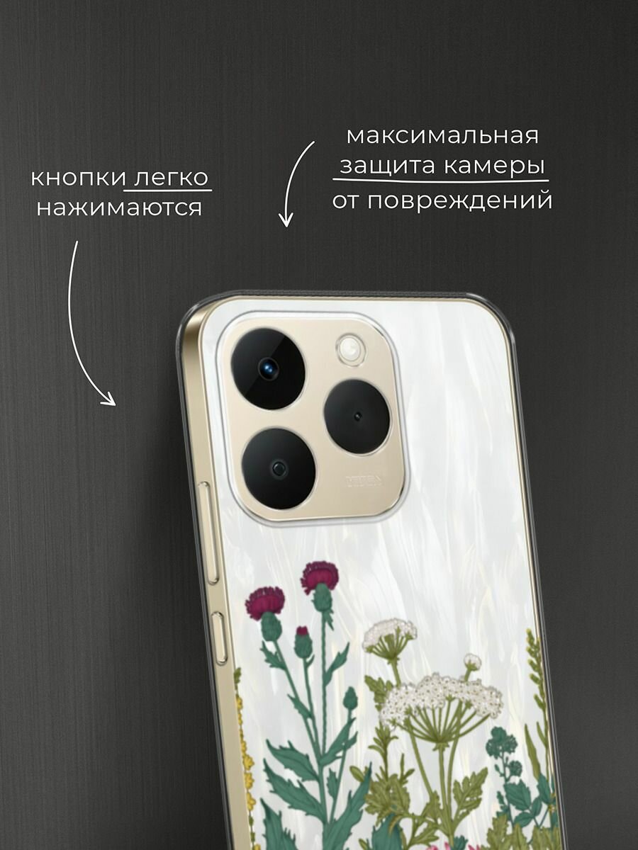 Чехол на Realme 15T / Реалми 15Т с принтом "Дикие полевые цветы", прозрачный — фото 1