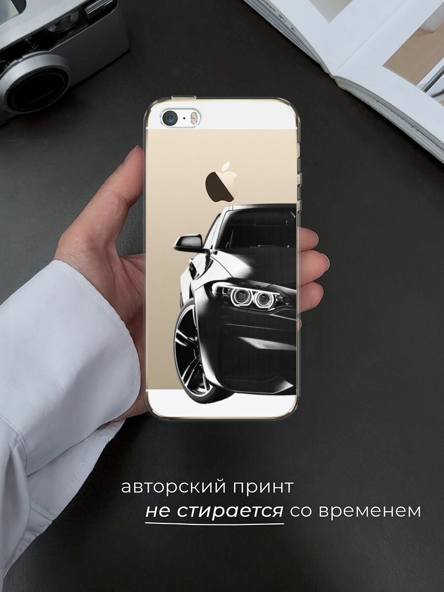 Чехол на Apple iPhone 5/5S/SE / Айфон 5/5S/SE с принтом "Крутая черная машина", прозрачный — фото 1