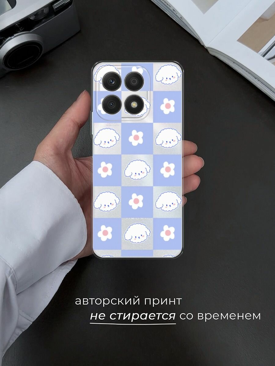 Чехол на Honor X8A / Хонор X8A с принтом "Кудрявые шахматы", прозрачный — фото 1