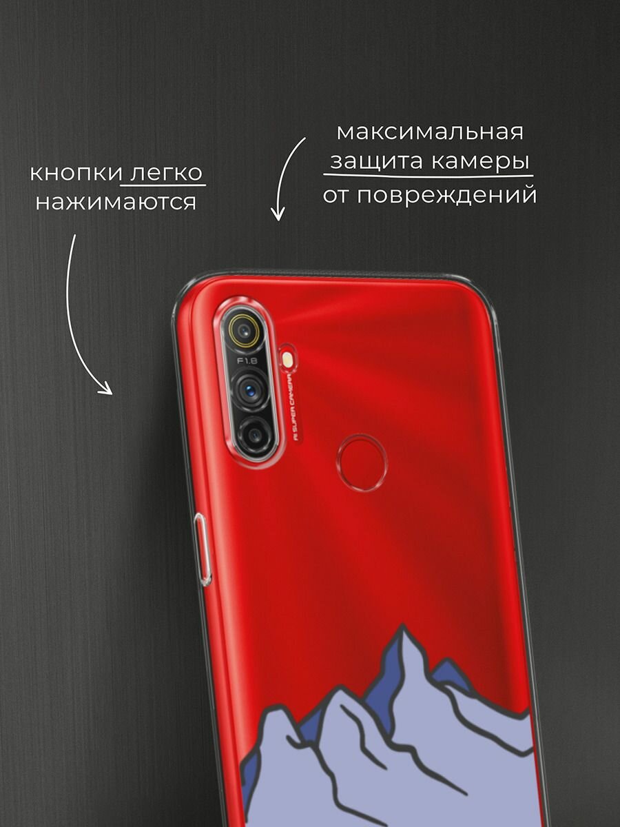 Силиконовый чехол на Realme C3 / Реалми C3 с принтом "Гора", прозрачный — фото 1