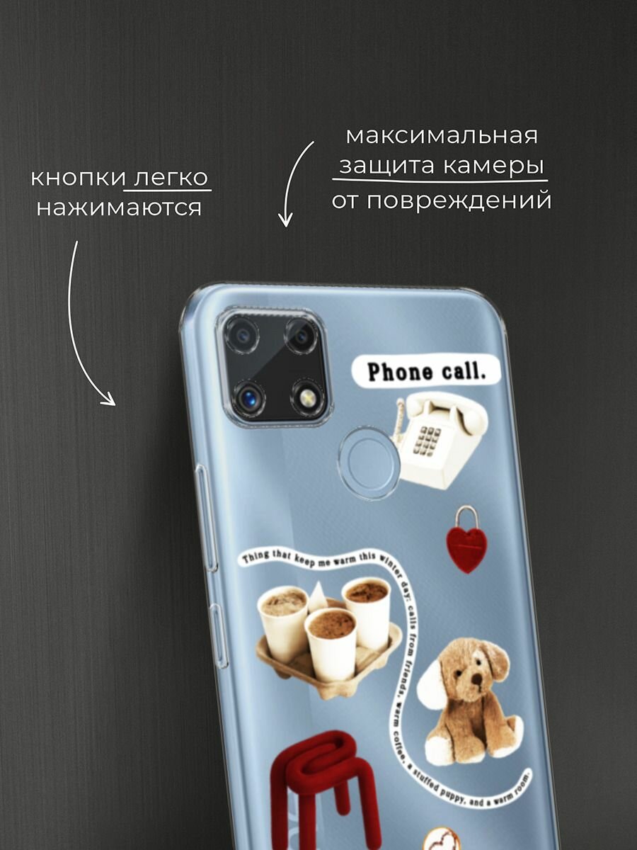 Чехол на Realme C25/C25s / Реалми С25/C25s с принтом "Phone call", прозрачный — фото 1