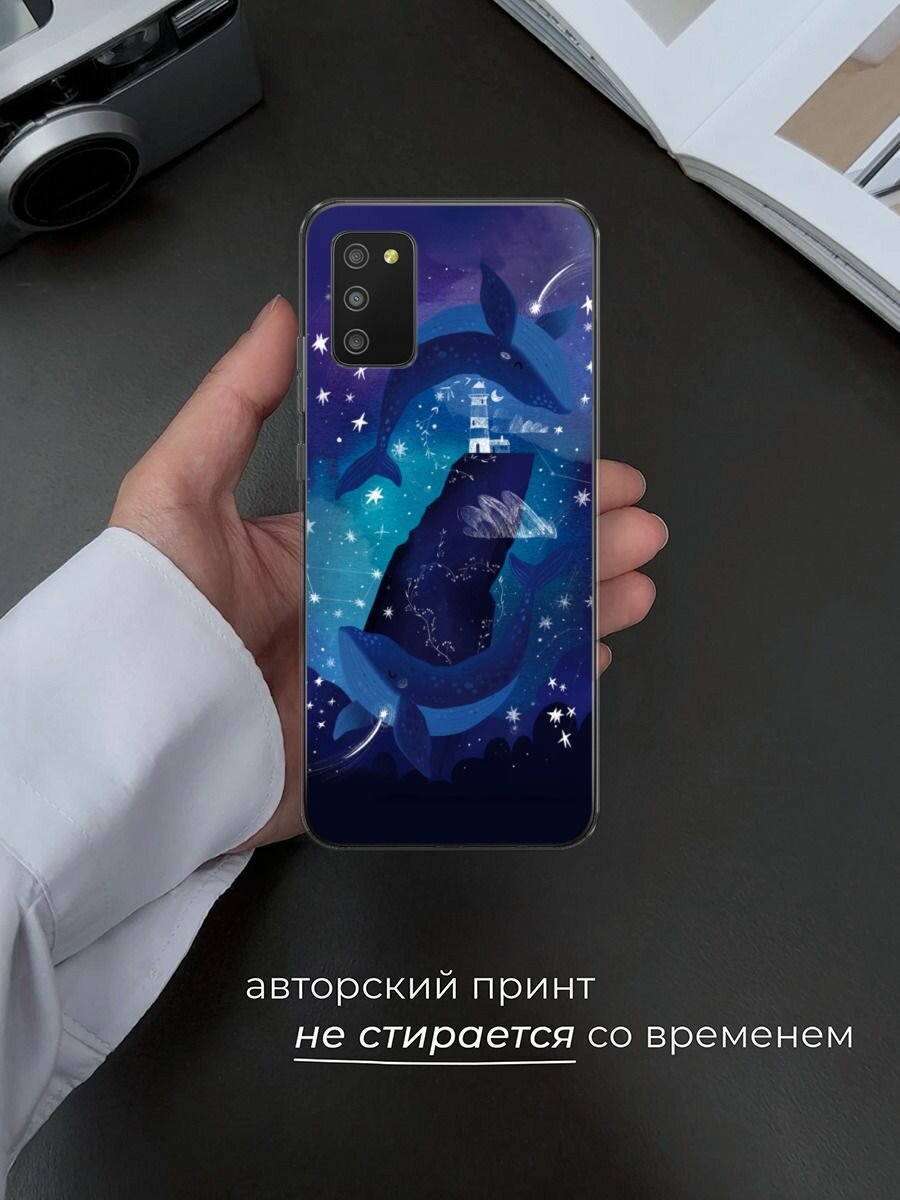 Чехол на Samsung Galaxy A02s / Самсунг Галакси A02s с принтом "Ночные киты" — фото 1