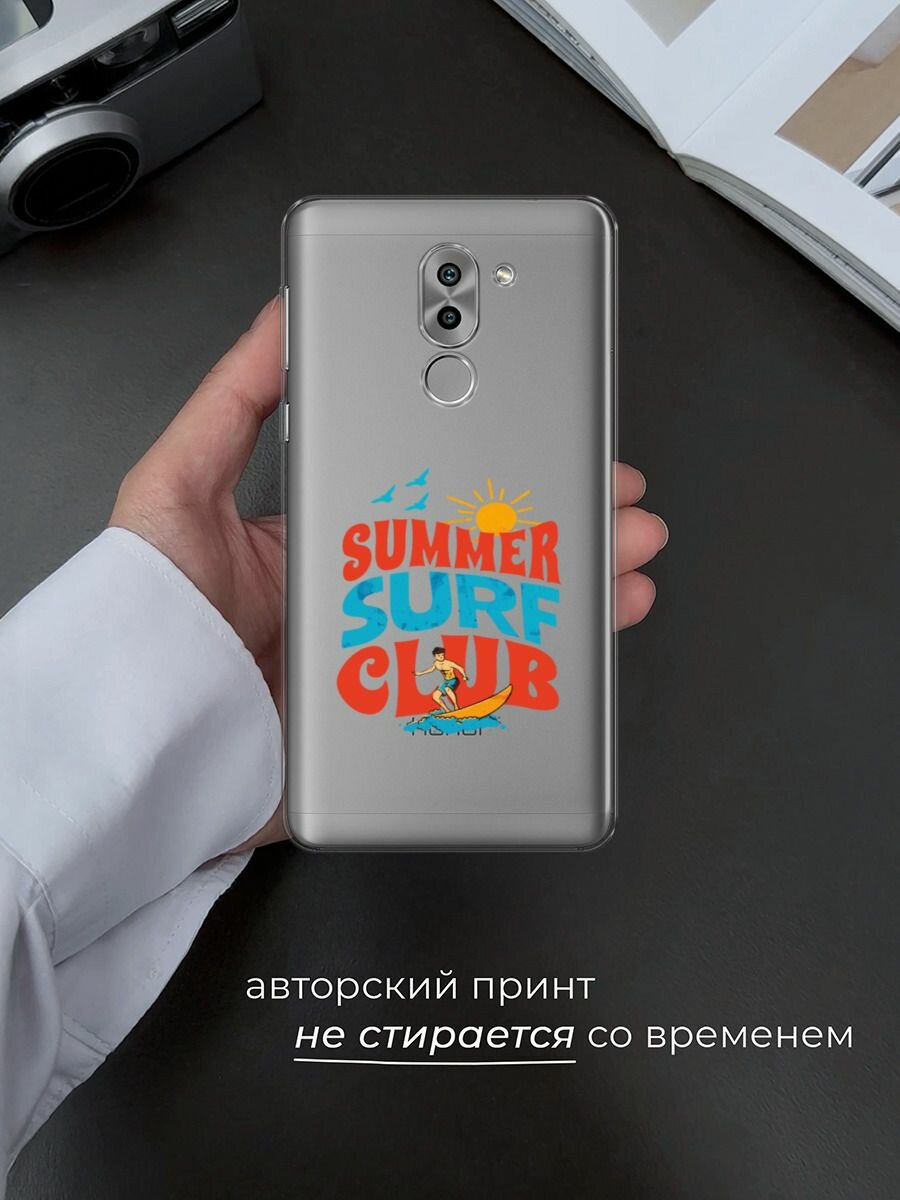 Чехол на Honor 6X / Хонор 6Х с принтом "Summer surf club", прозрачный — фото 1