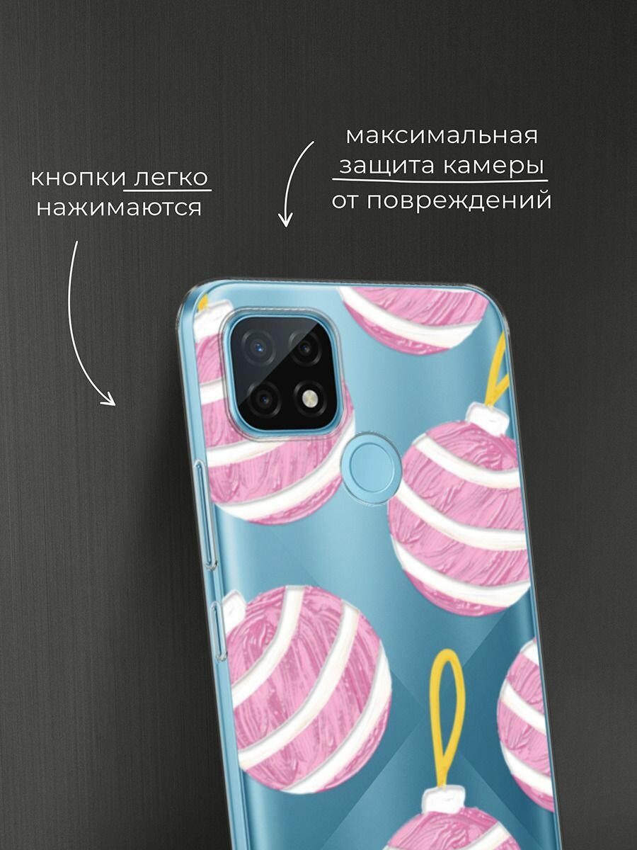 Чехол на Realme C21 / Реалми С21 с принтом "Розовые новогодние шарики 3" — фото 1