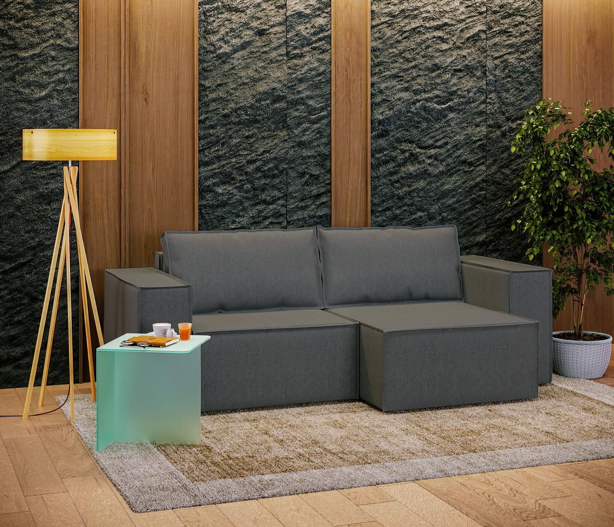 Угловой диван эби, еврокнижка, рогожка саванна грей , ППУ