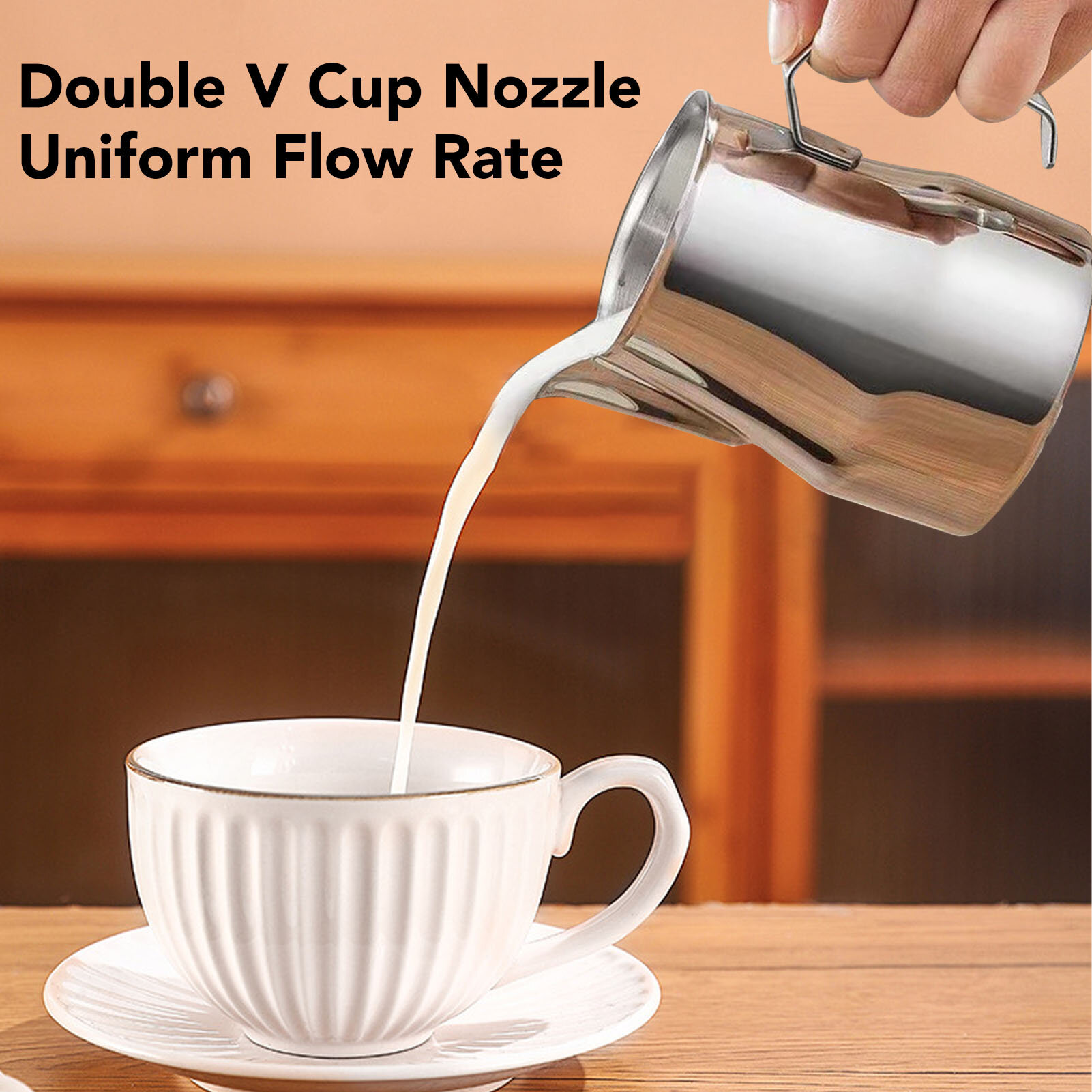 Кувшин для вспенивания молока с ручкой для латте, глянцевая серебристая нержавеющая сталь 304, внутренняя шкала, чашка для сливок для молока, дымящийся кофе, 350 мл