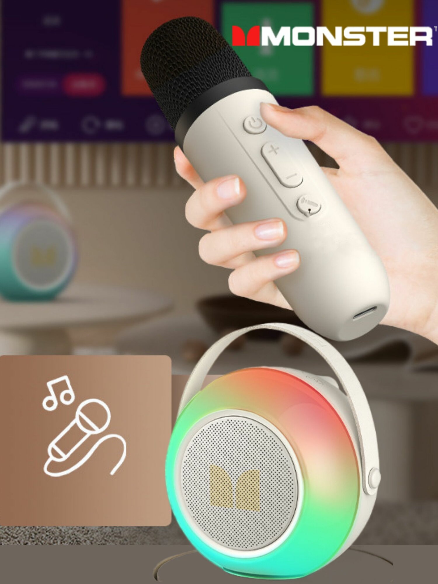 Колонка караоке портативная MONSTER M8, Световые эффекты RGB, USB/AUX/Type C