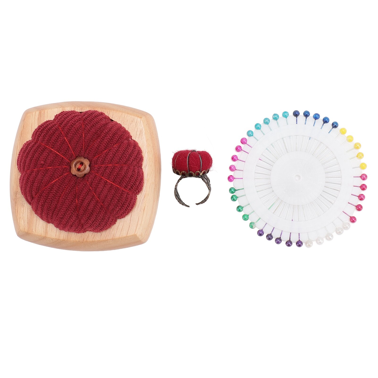 Набор игольниц в форме тыквы, симпатичная игольница, деревянная основа с кольцом для пальца, игольницы, швейные булавки для поделок своими руками, темно-красные