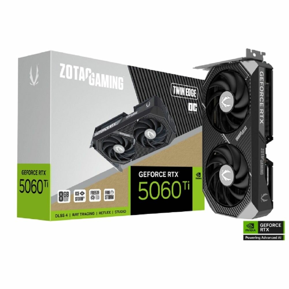 Zotac Видеокарта RTX5060Ti TWIN EDGE OC 8GB GDDR7 128bit 3xDP HDMI 2FAN ZT - B50610H - 10M RTL