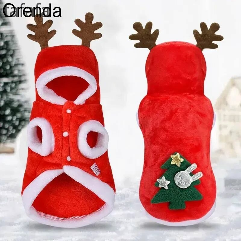 Рождественская одежда для домашних животных, толстовка с капюшоном, подходит для маленьких собак