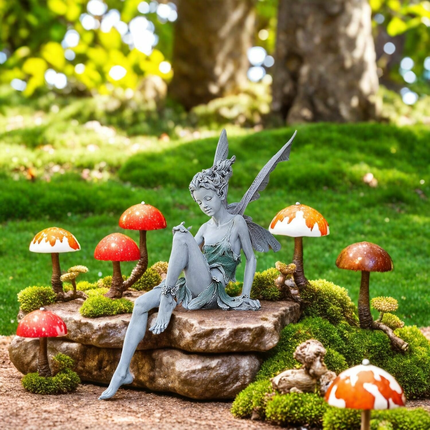 Садовая фигурка феи из смолы 18 см для украшения сада, ландшафтного дизайна и декора участка