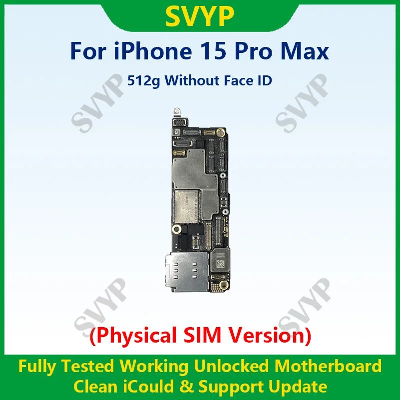 Полностью протестированная аутентичная материнская плата для iPhone 15 Pro Max, материнская плата с разблокированным и очищенным идентификатором лица iCloud Pysics, SIM-версия 15PM 512g No Face