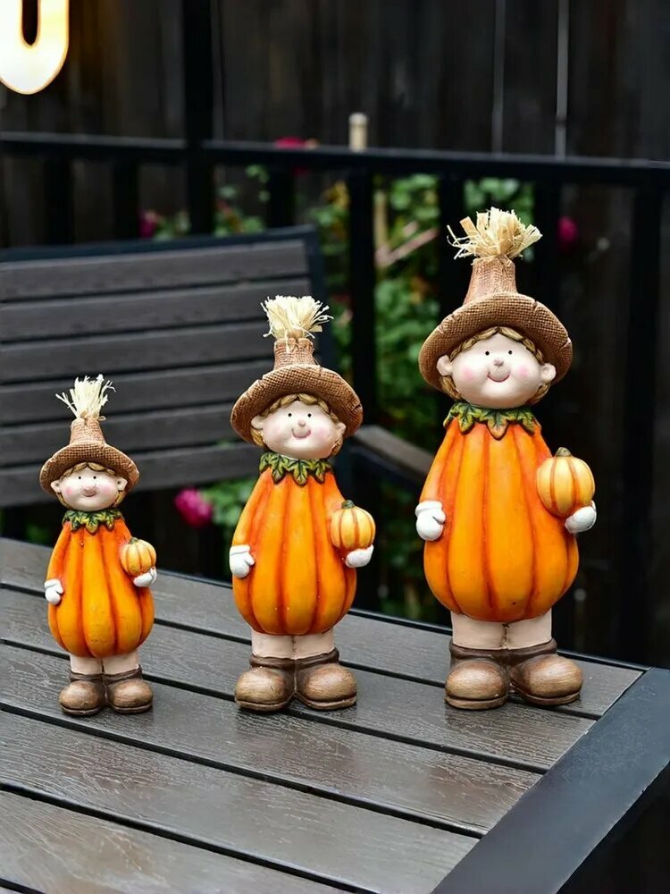 Трио керамических тыквенных кукол в народном стиле идеальный подарок на праздник урожая!