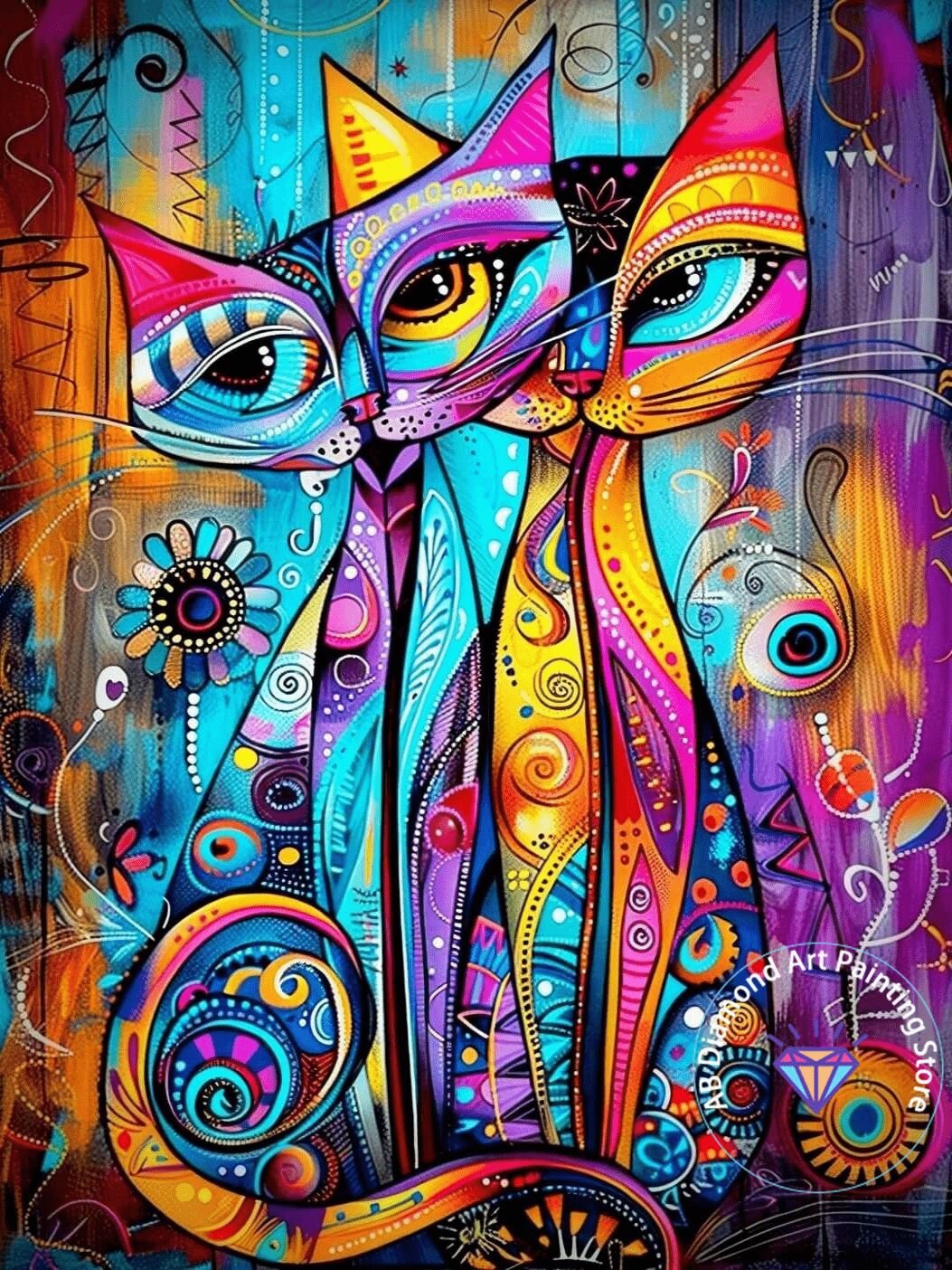 Набор для самостоятельной вышивки алмазами 5DКрасочный рисунок с кошкой - круглая алмазная мозаика размером 40x50 см для украшения стен дома,40X50CM, белый