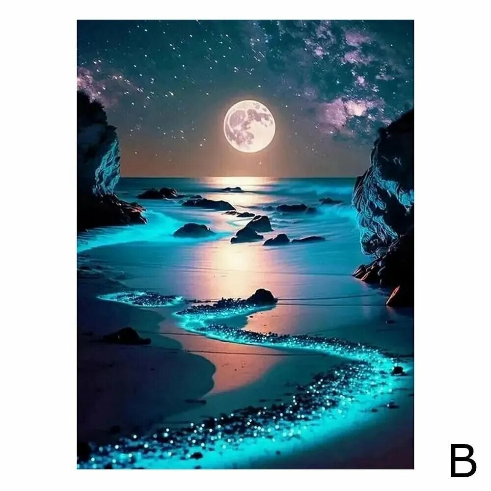 Алмазная картина 5D Лунный пляж 40x50см - Полная выкладка круглыми стразами