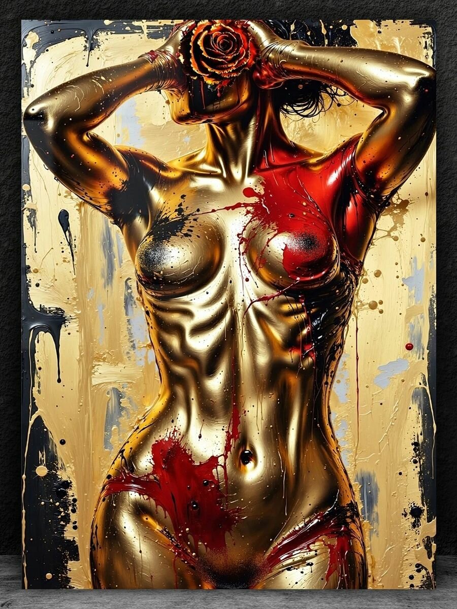 Картина на холсте - "Голые девушки в черных и золотых тонах, эротика" , 30х40 см.