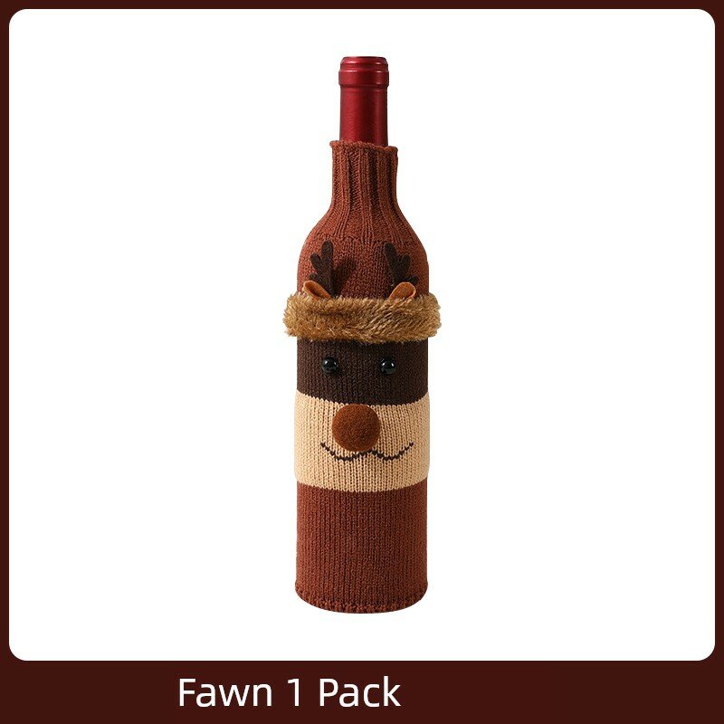 Вязаный чехол для бутылки вина в мультяшном стиле, рождественское украшение, чехол для красного вина и шампанского,