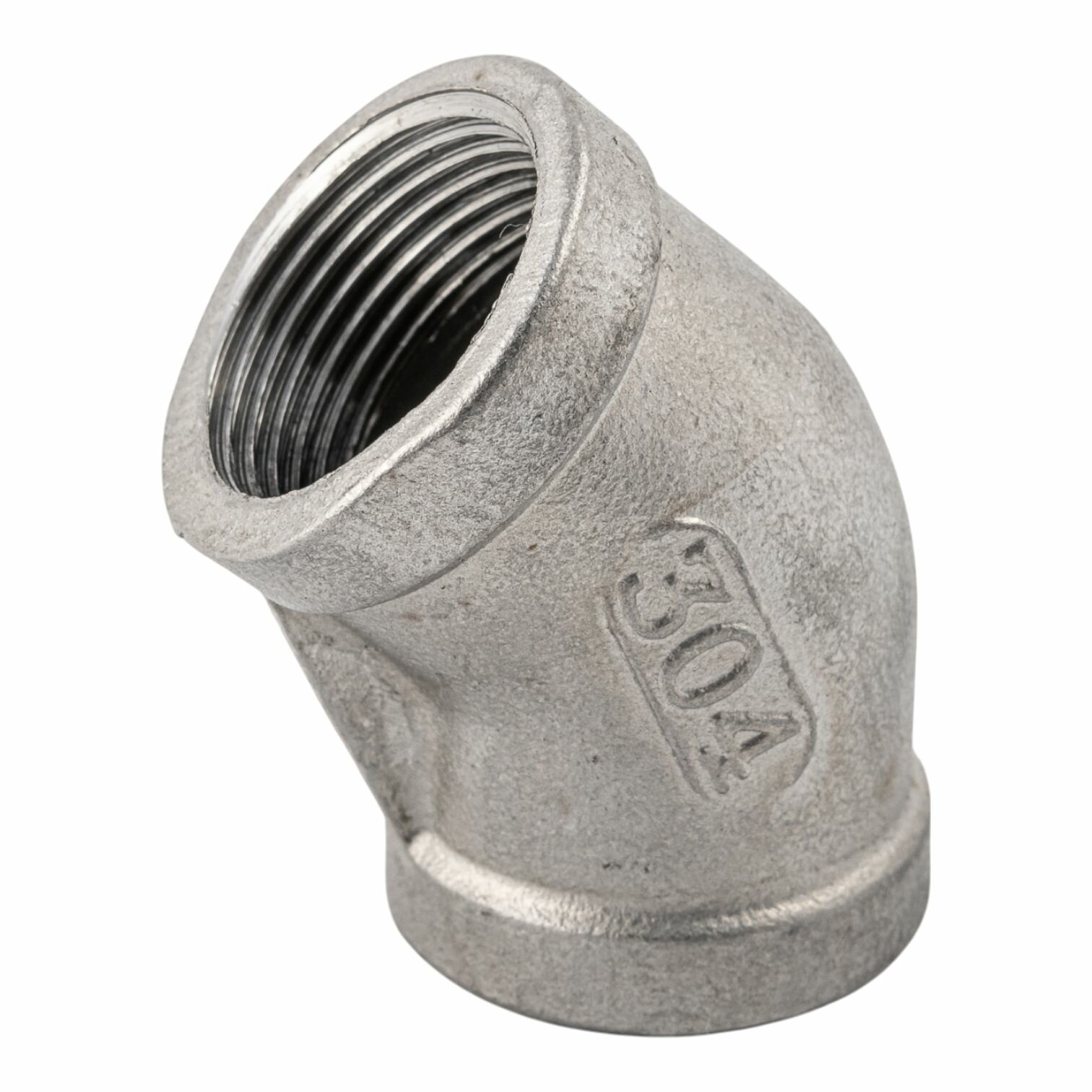 Отвод 1" резьбовой 45 градусов нержавеющий AISI 304